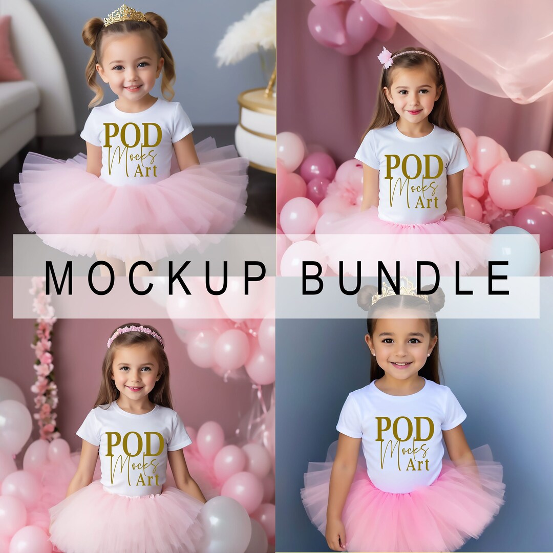 Kids Bundle, Girl With Tutu Mockups, Kids T Shirts Mockup Bundle, Girls ...