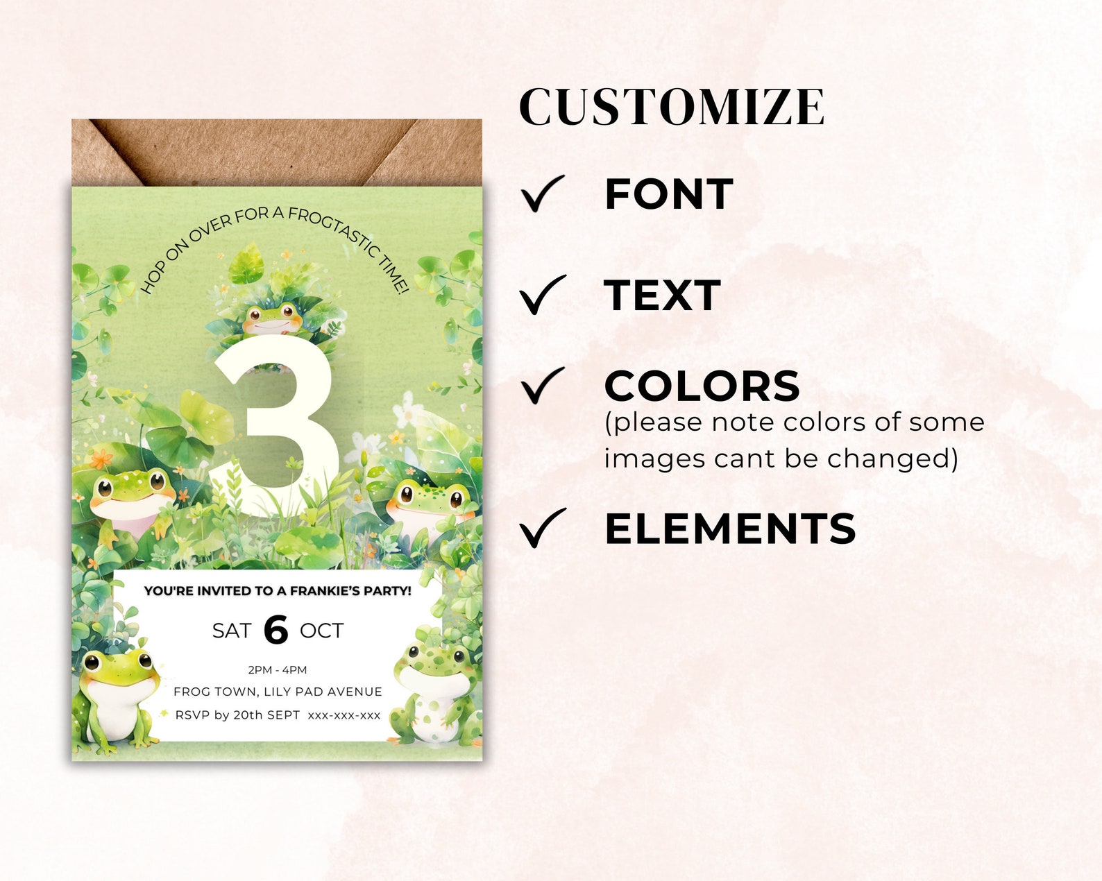 PLR Cute Frog Children’s Party Invitation , PLR Invitations, Plr Party ...