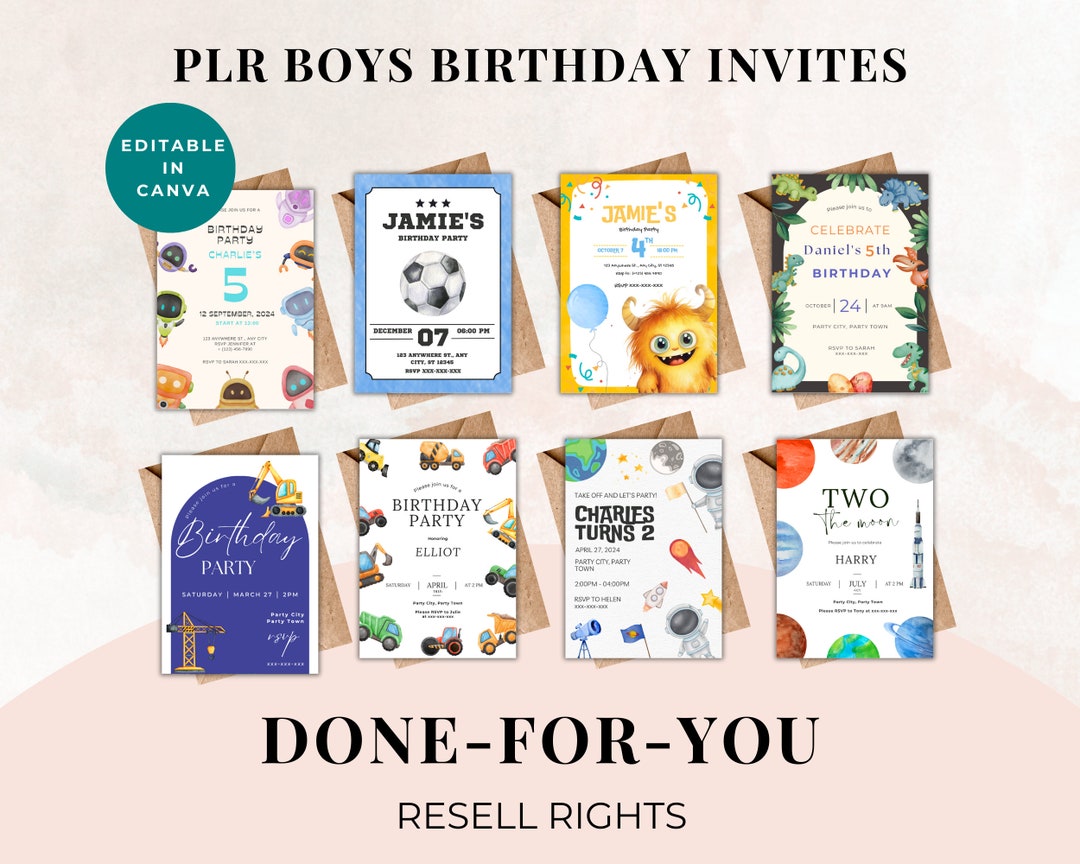 PLR Boys Party Invitations, PLR Invitations, Plr Party Invite, Birthday ...