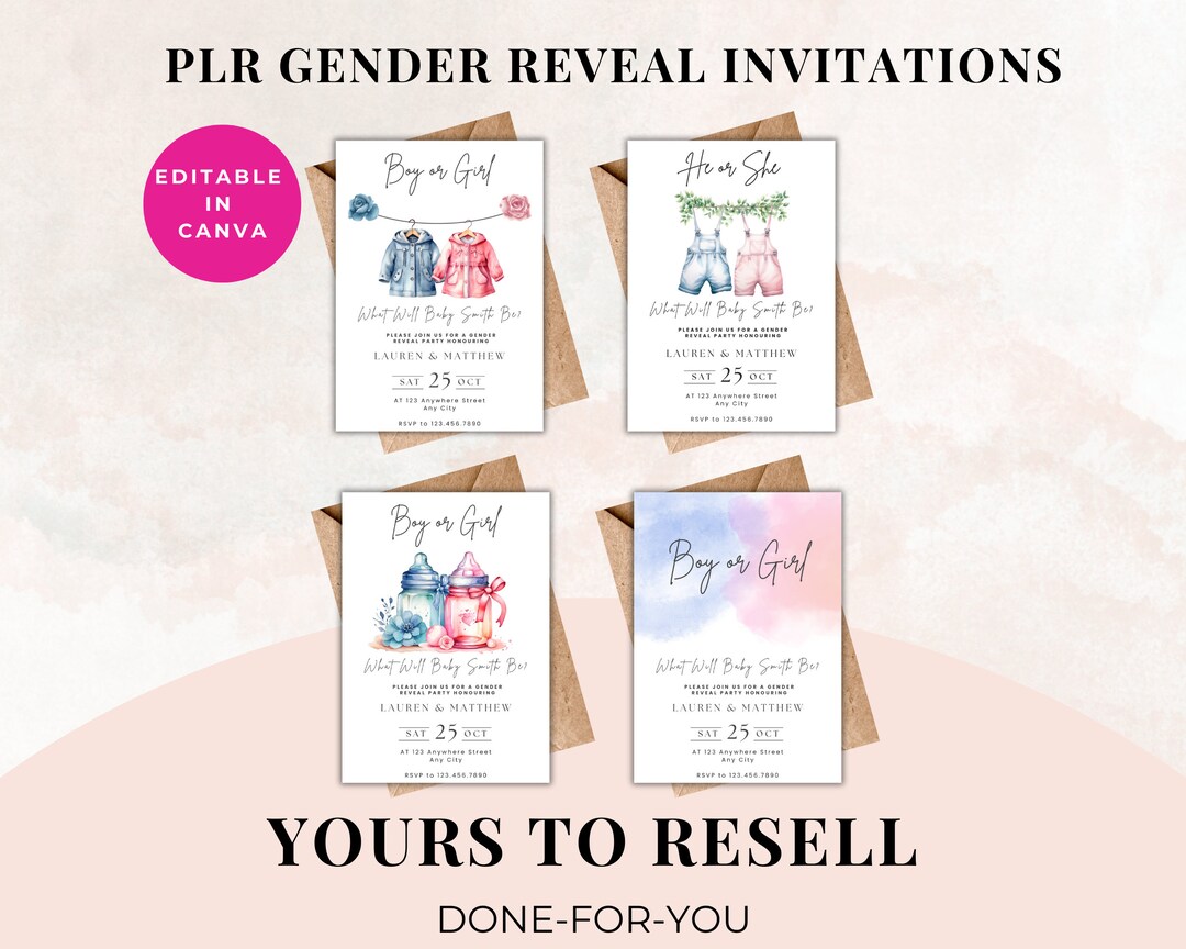 PLR Gender Reveal Invitations, PLR Invitations, Plr Party Invite ...
