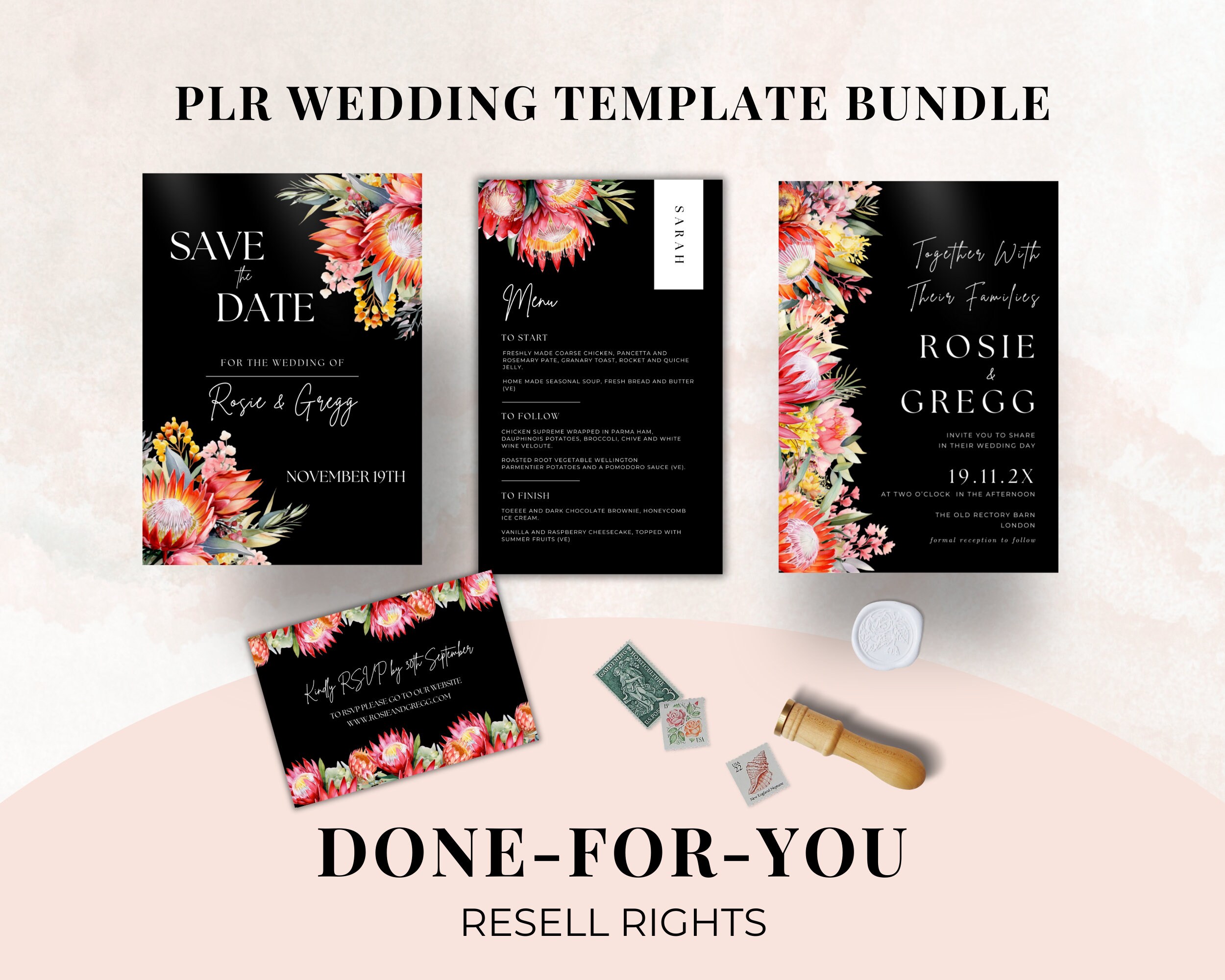 PLR WEDDING Template Bundle, Plr Wedding Invitation, Save the Date, Menu, RSVP, Resell ...