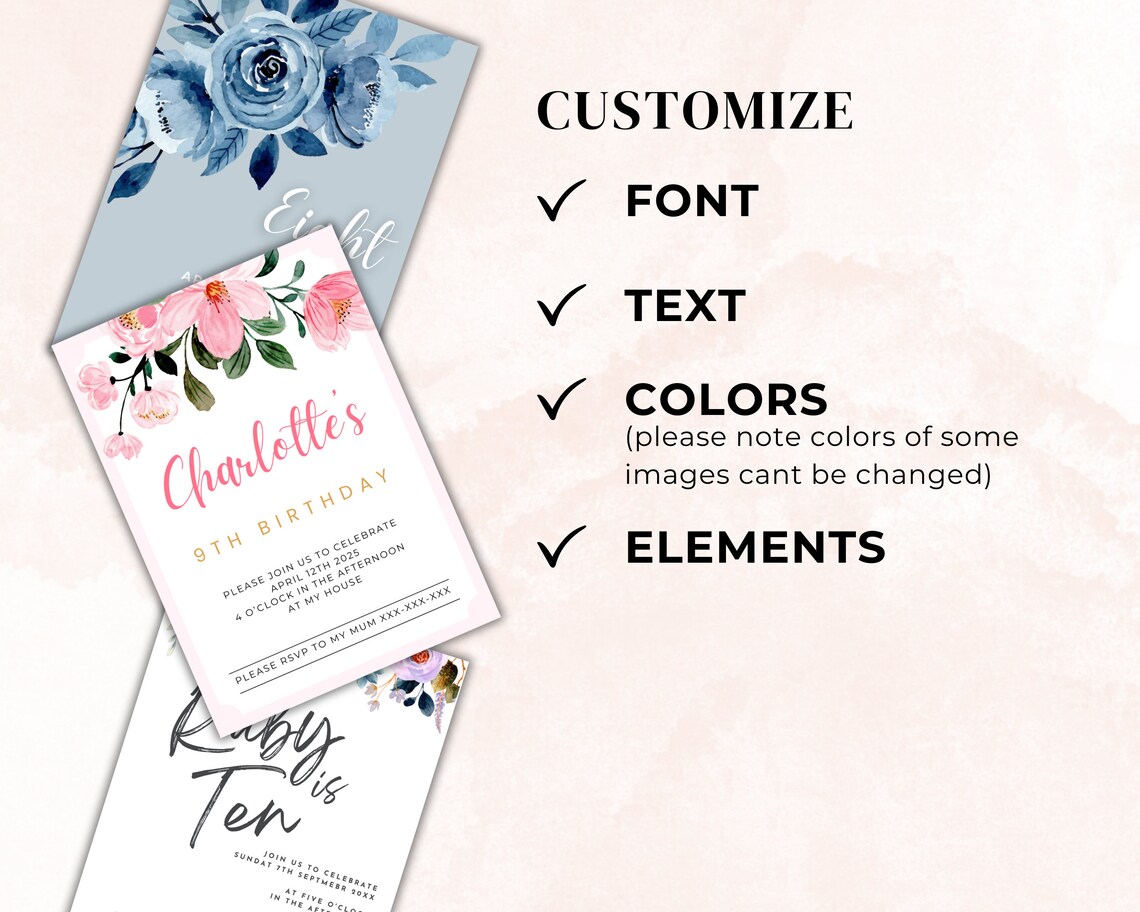 PLR Floral Birthday Invitations, Resell Invitations, Done for You ...