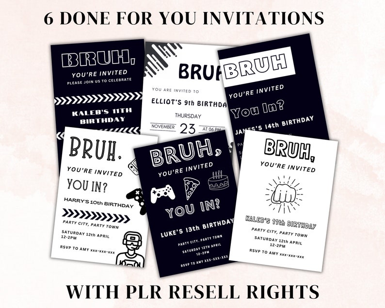 PLR Boys Invitations, Resell Invitations, Invitation Bundle, PLR Party ...