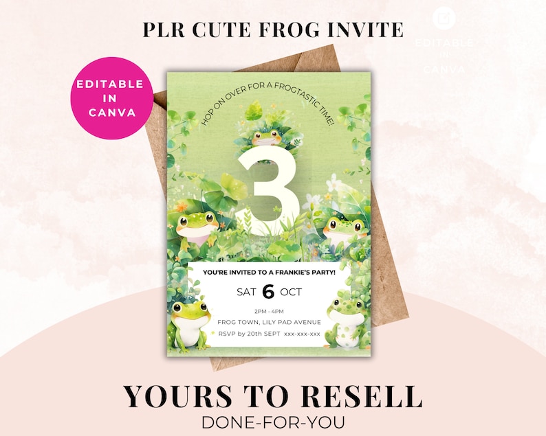 PLR Cute Frog Children’s Party Invitation , PLR Invitations, Plr Party ...