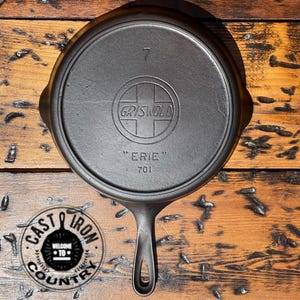 RARE! Griswold #7 Slant Erie Cast Iron Skillet With Heat Ring, 701. One ...