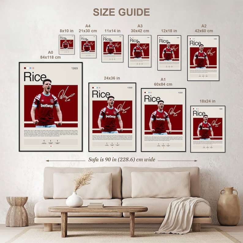 Declan Rice Poster, West Ham Poster, Soccer Gifts, Sports Poster ...