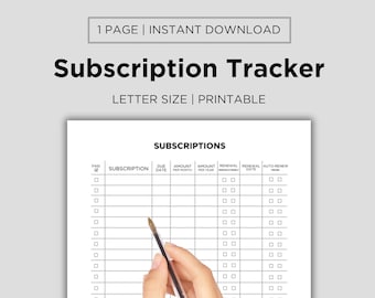 Subscription Tracker Printable, Printable Subscription Log ...