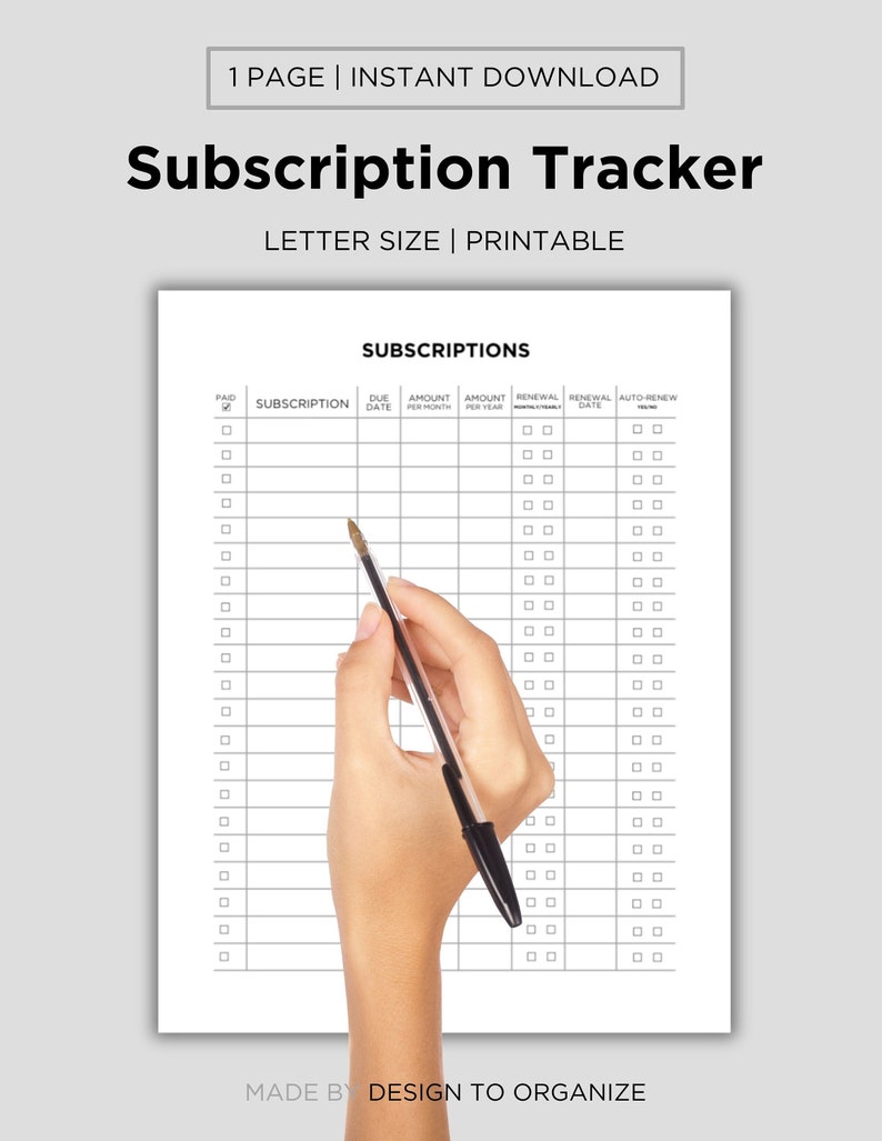 Subscription Tracker Printable - Etsy