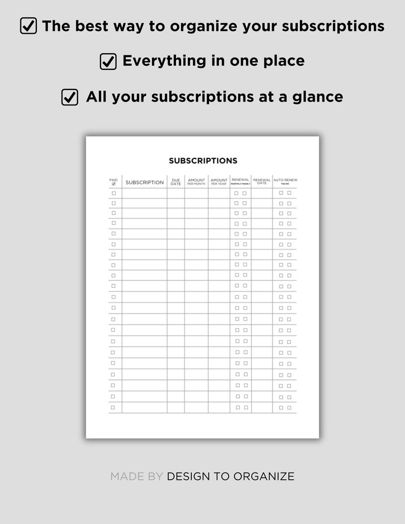 Subscription Tracker Printable - Etsy