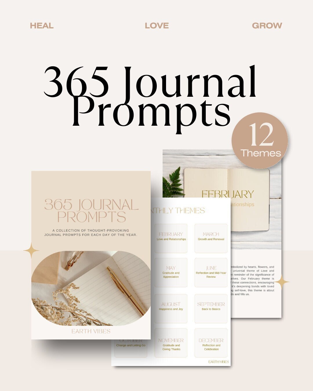 365 Journal Prompts,12 Themes , Beginner Friendly, Digital and ...
