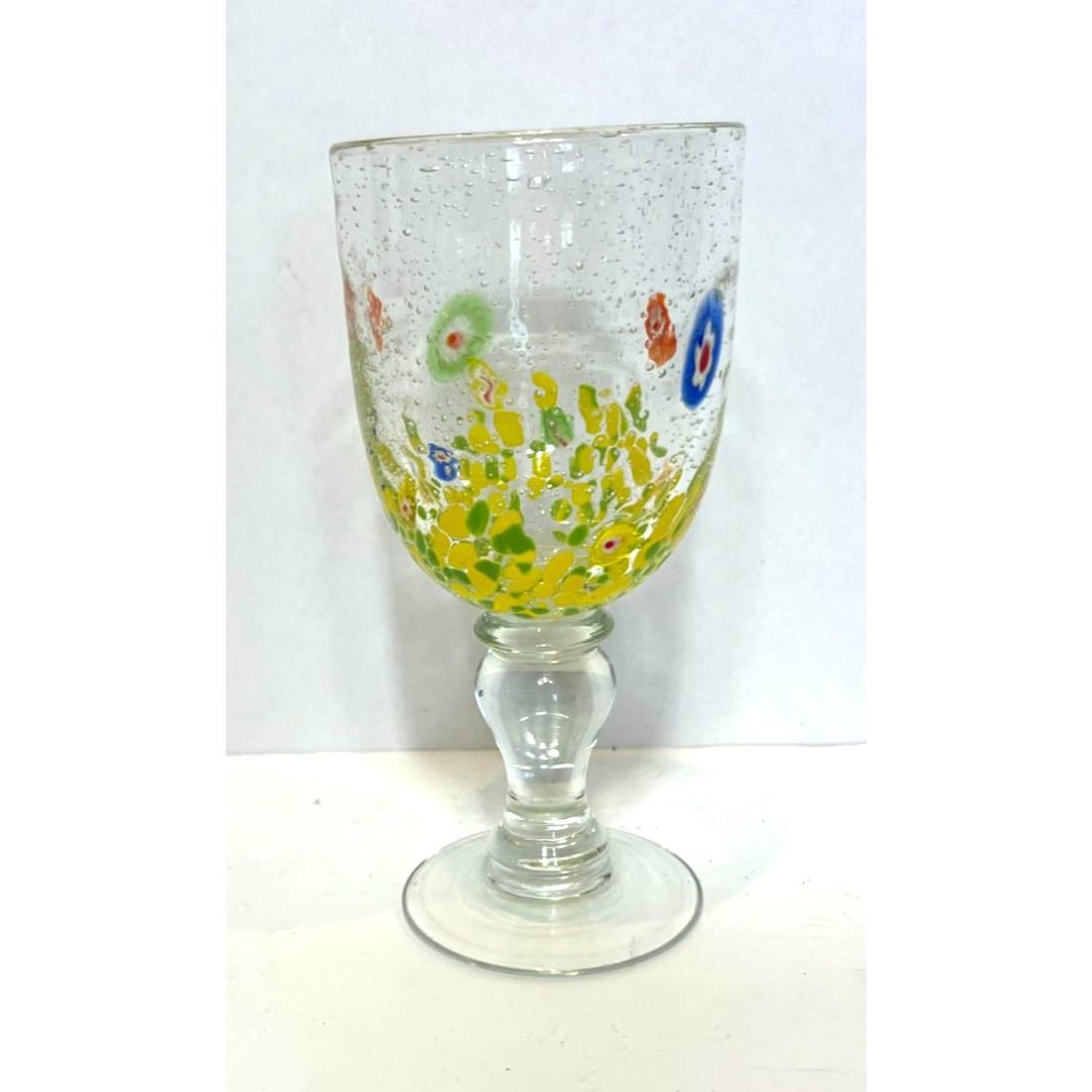 Millefiori Italian Glass Goblet Colorful Design Sturdy Stem Unique ...