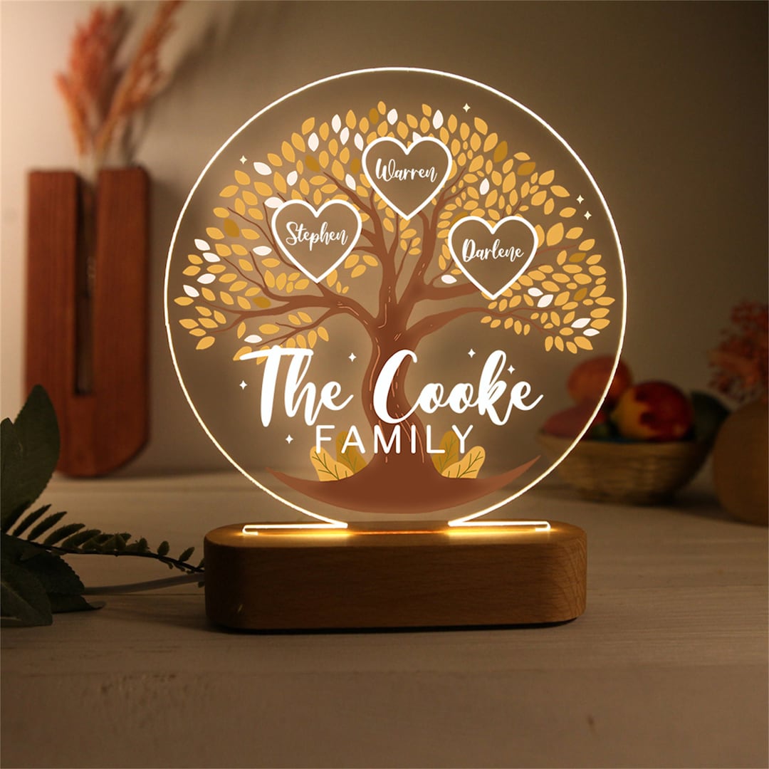 Family Tree Night Light,acrylic LED Lamp,custom Family 10 Names in Tree ...