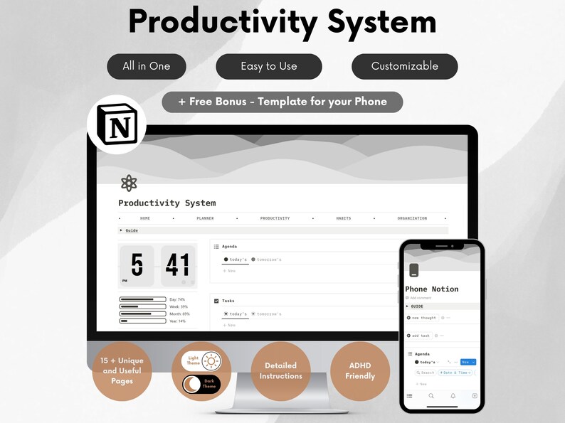 Productivity System Notion Template ADHD Planner Notion Project Tracker ...