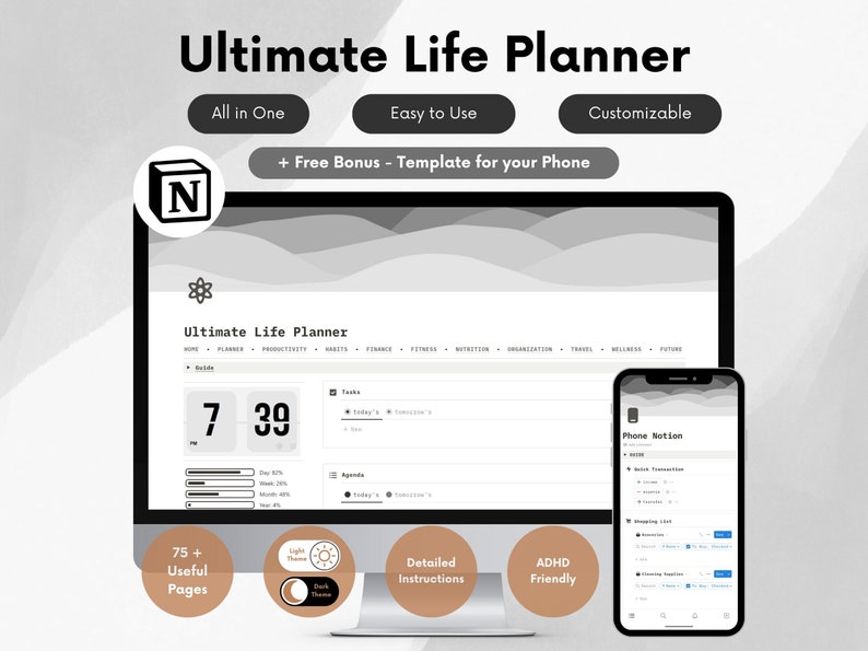 Notion Template Ultimate Life Planner All in One Notion Dashboard ADHD Planner Notion Life ...
