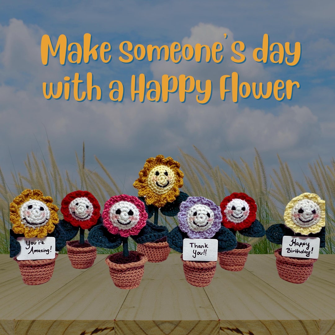 Handmade Crochet Flower in Pot Happy Flower With Smiley Face Flower ...