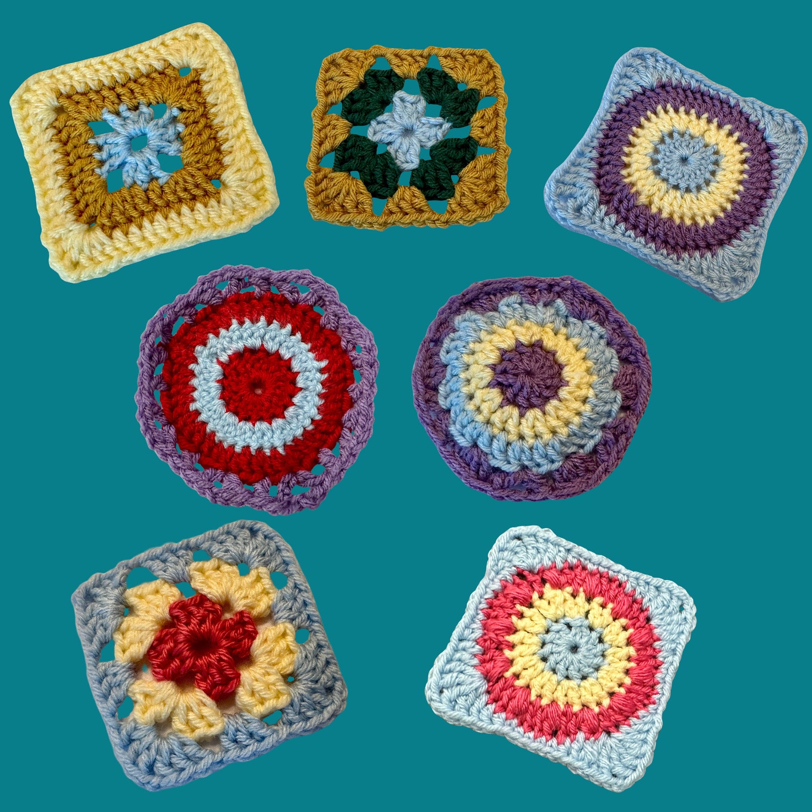 Crochet PATTERNS Granny Square Pattern Granny Circle Pattern Set of 7 ...