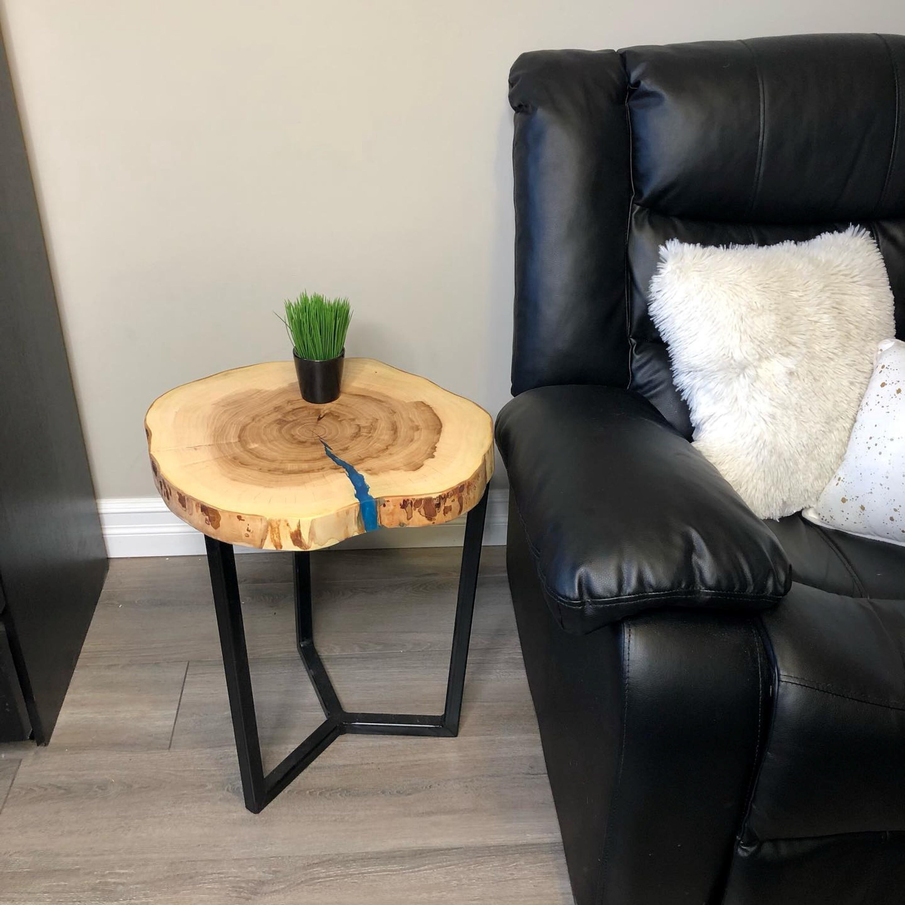 Ash Wood Side Table With Live Edge and Blue Resin Filling Unique ...
