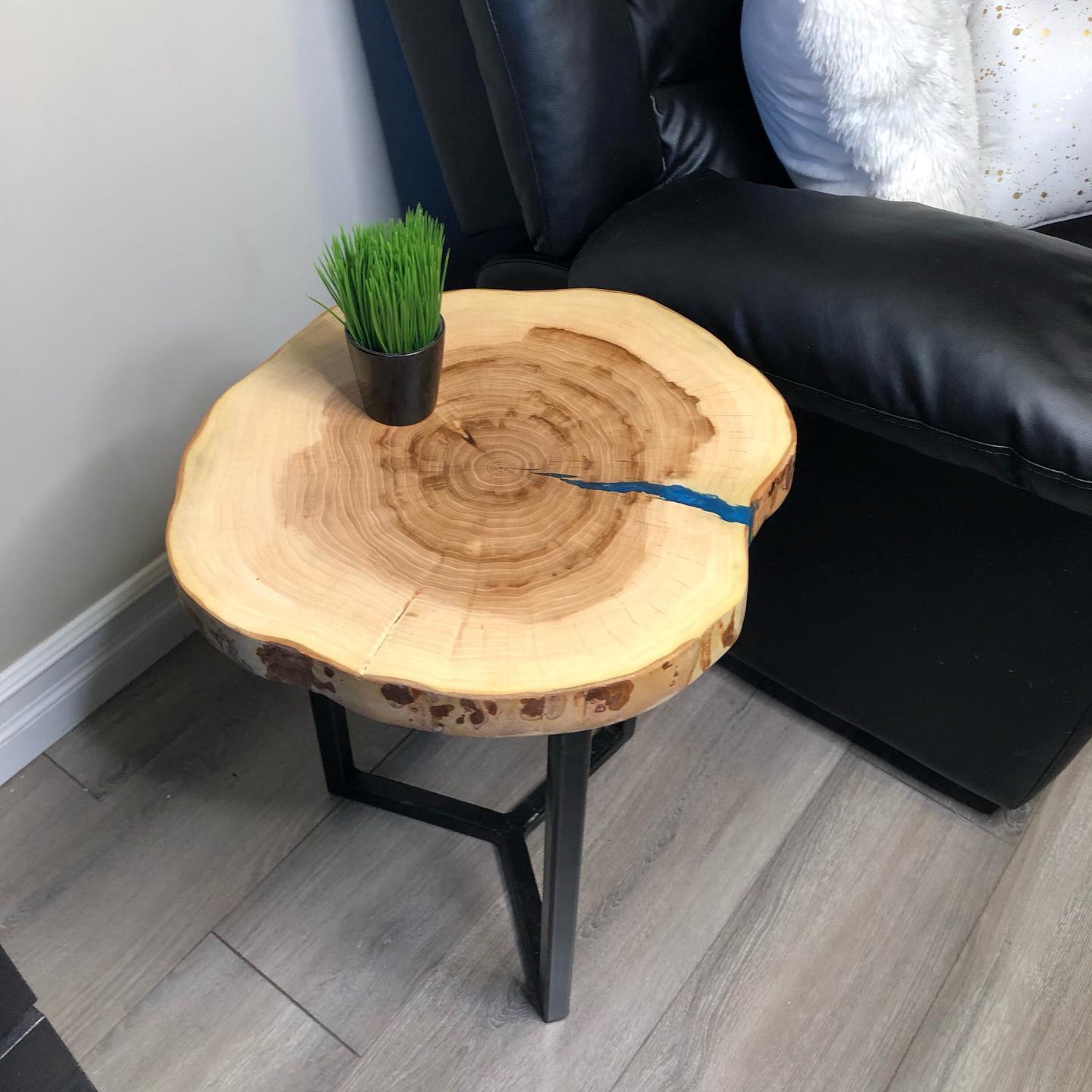Ash Wood Side Table With Live Edge and Blue Resin Filling Unique ...