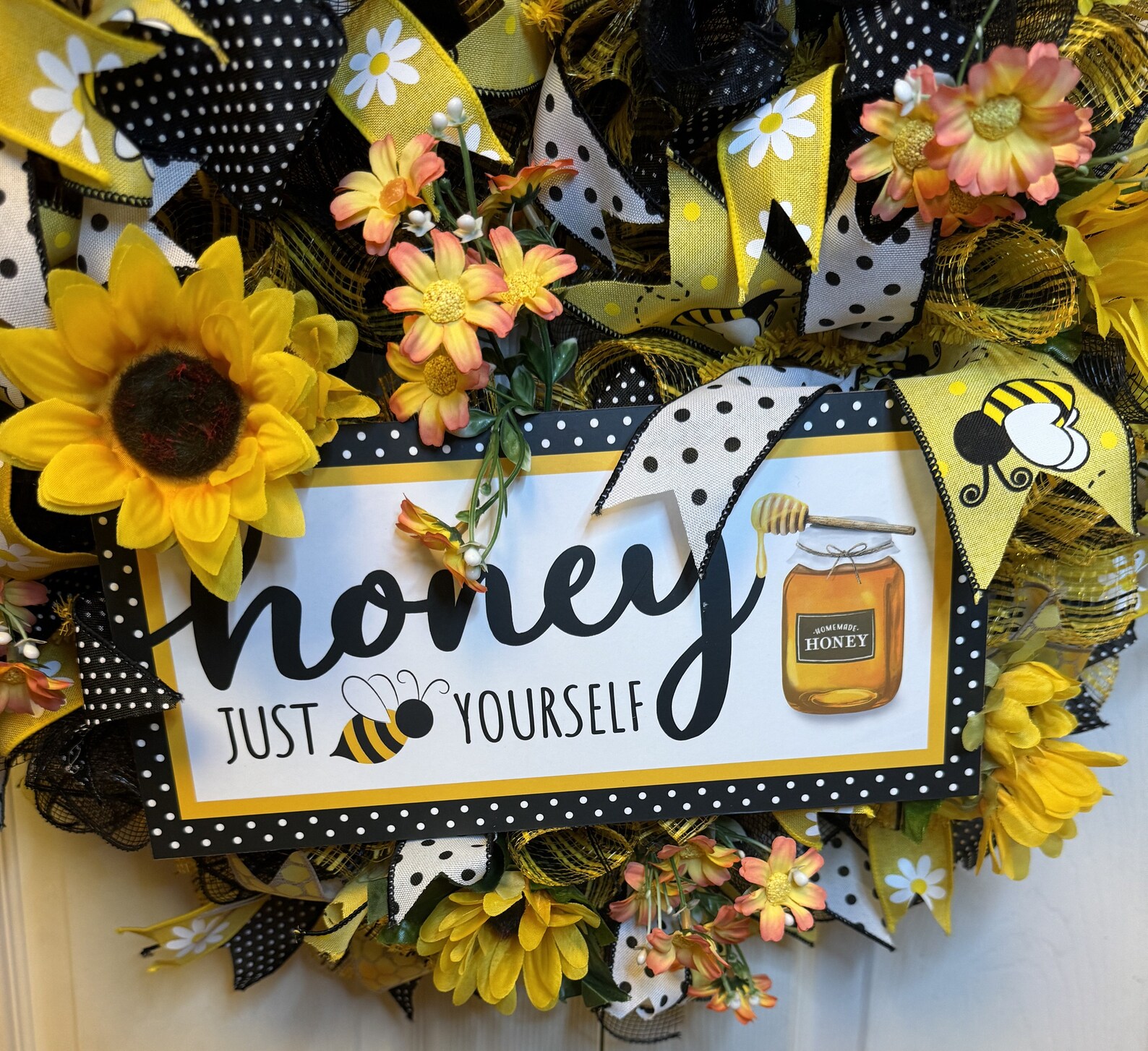 Bee Wreath With Sunflower-honey Bee Door Decoration-summer Wreath With ...