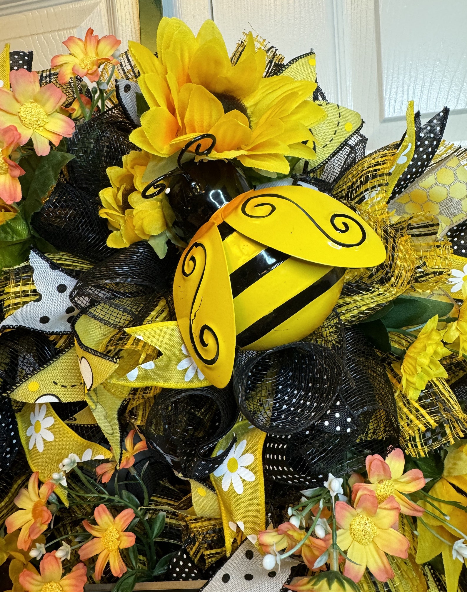 Bee Wreath With Sunflower-honey Bee Door Decoration-summer Wreath With ...