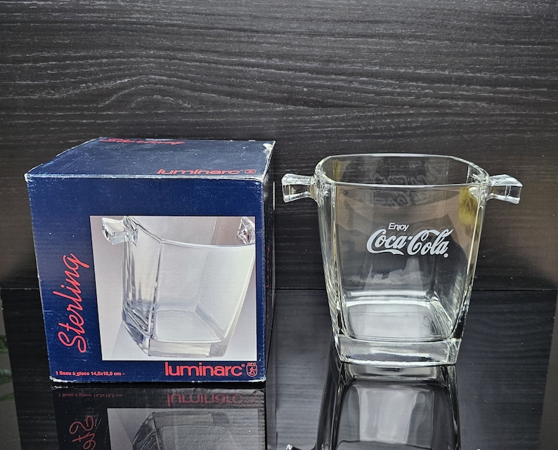 Coca Cola Ice Bucket With 4 Glasses and Ice Cube Tong / Claw. Luminarc ...