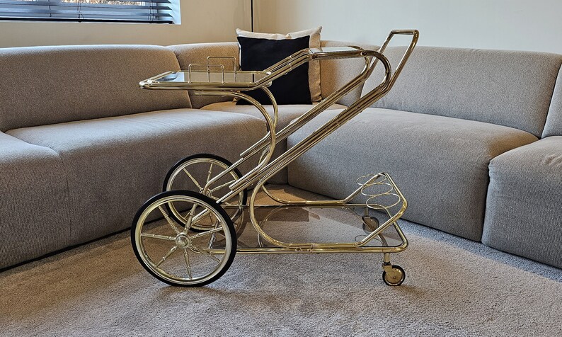 Unique Bar Cart Made of Gilded Metal and Smoked Glass. Italy. 70s. - Etsy