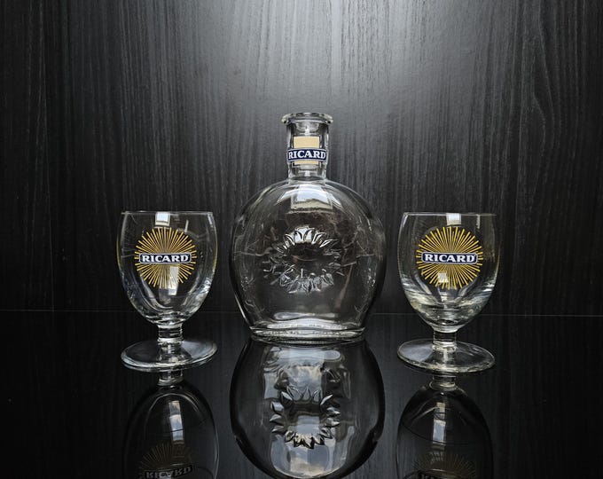 Vintage Glass Ricard Carafe With 2 Ricard Glasses. Decorated With Logo ...