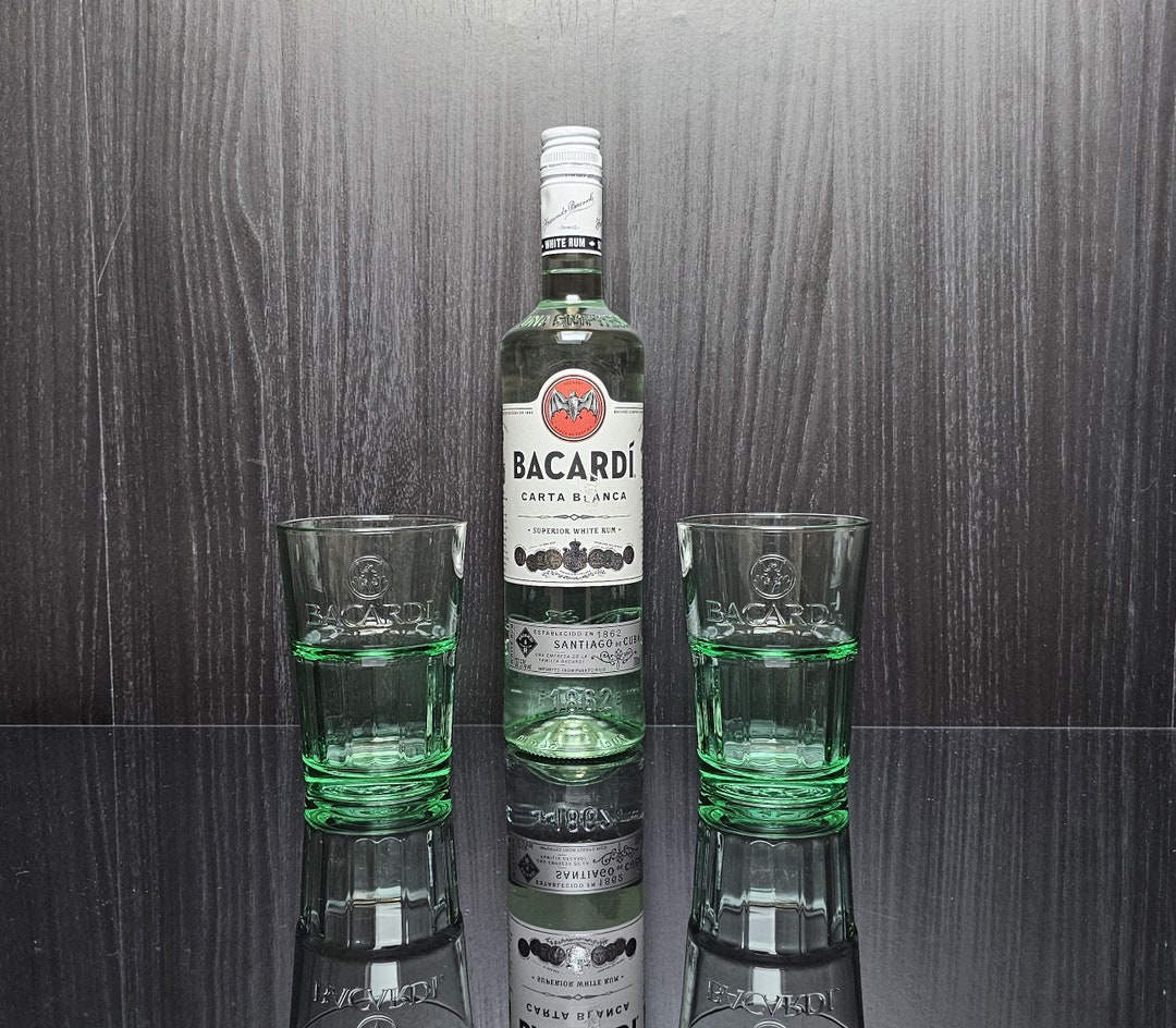 2x Vintage Bacardi Mojito or Cocktail Glass. Bacardi Rum. Green Glass ...