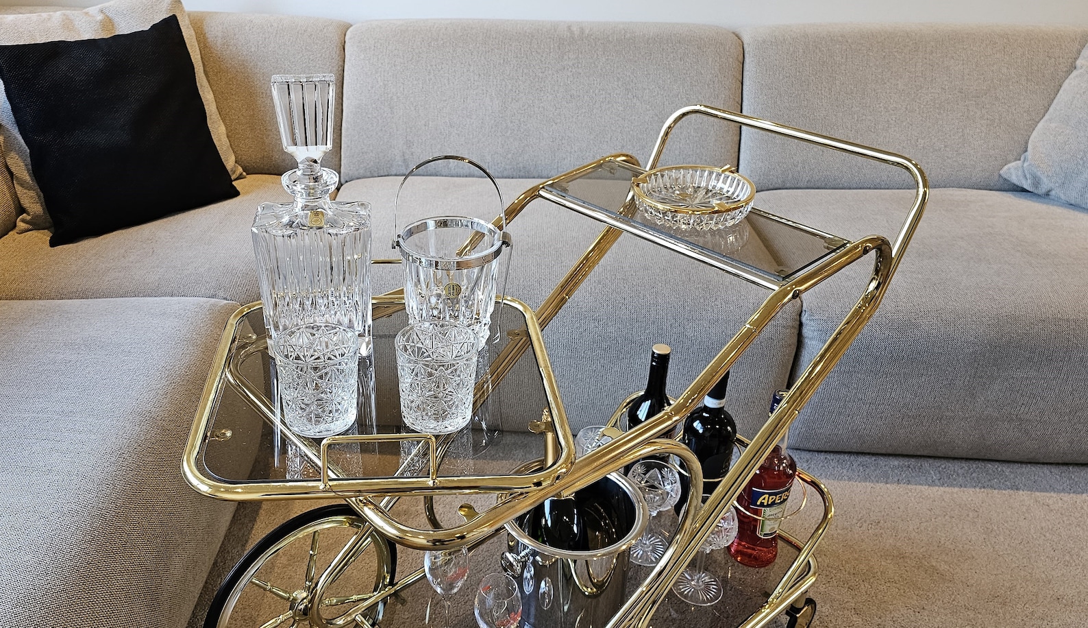 Unique Bar Cart Made of Gilded Metal and Smoked Glass. Italy. 70s. - Etsy
