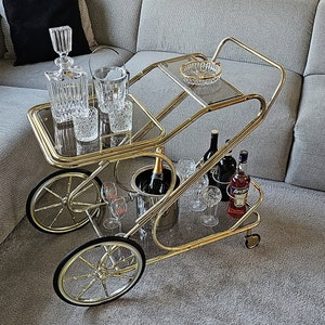 Unique Bar Cart Made of Gilded Metal and Smoked Glass. Italy. 70s. - Etsy