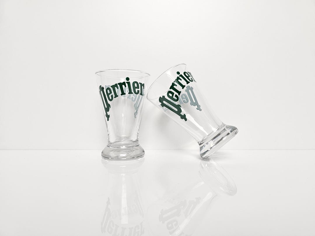 Two Vintage Perrier Glasses. Beautifully Decorated With the Green ...