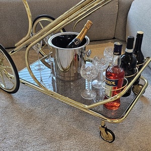 Unique Bar Cart Made of Gilded Metal and Smoked Glass. Italy. 70s. - Etsy