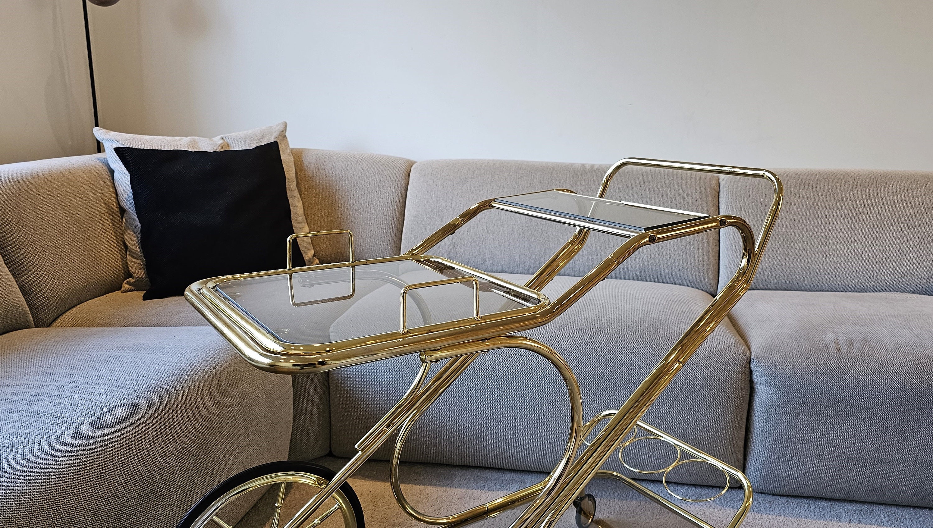 Unique Bar Cart Made of Gilded Metal and Smoked Glass. Italy. 70s. - Etsy