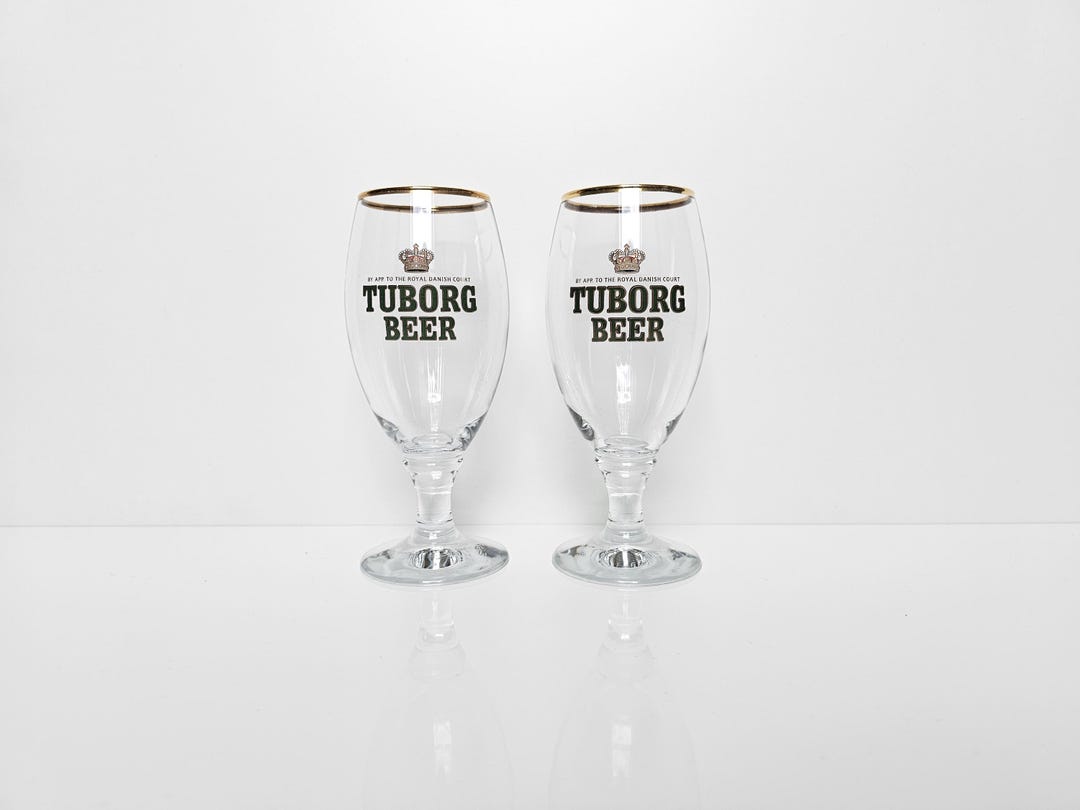 2x Vintage Tuborg Beer Glass on Foot. Beautifully Decorated With Print ...