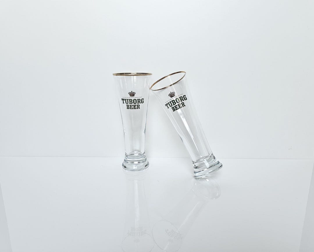 2x Vintage Tuborg Beer Glass Flute Model. Decorated With Print of ...