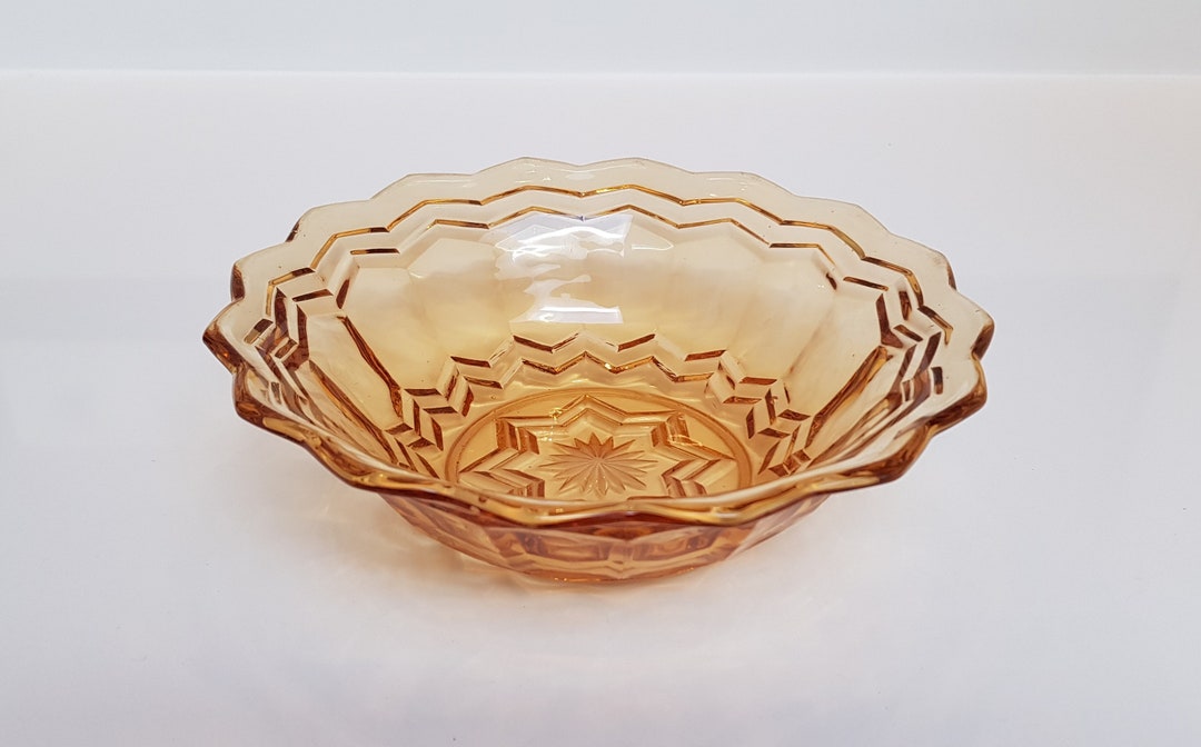 Vintage Glass Amber Colored Bowl. Pressed Glass. 1970's. - Etsy