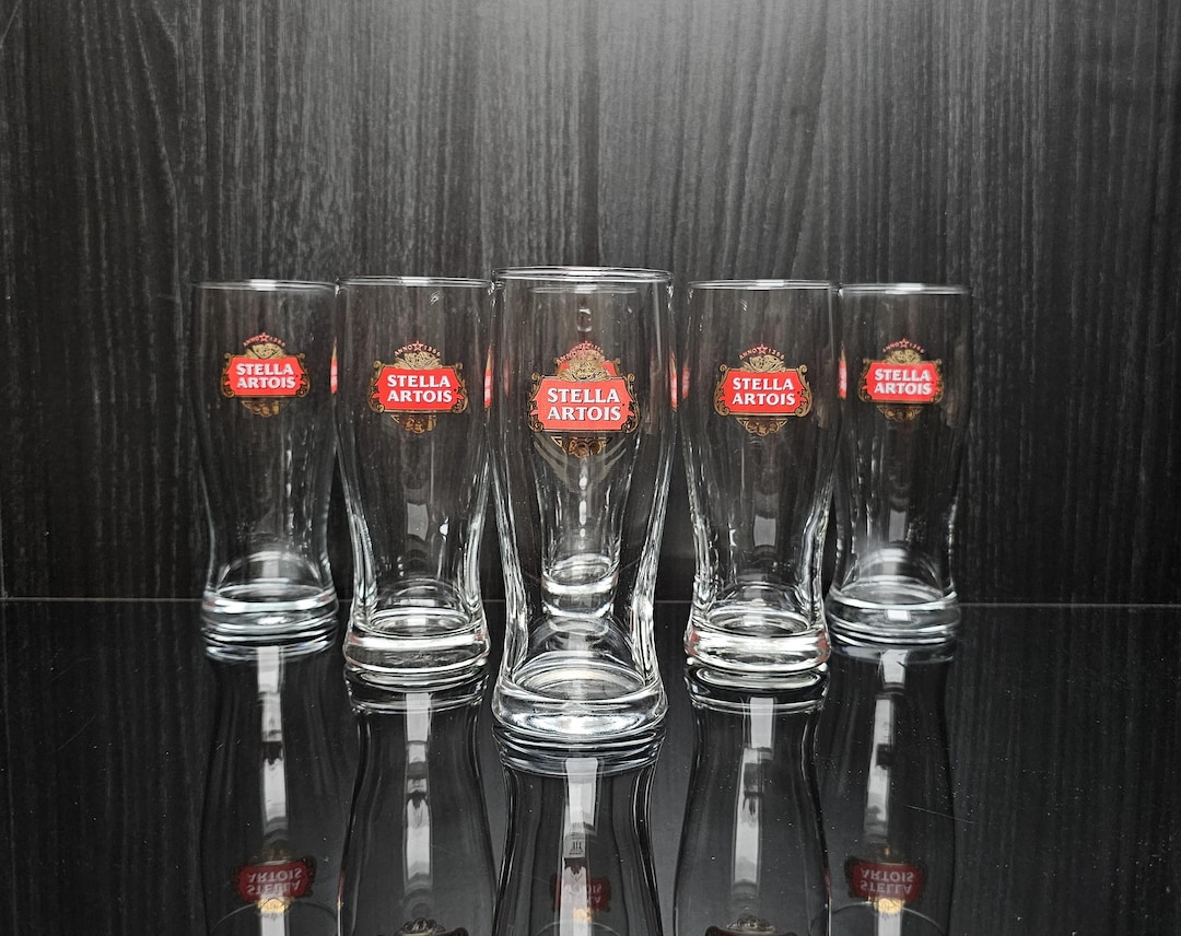6x Stella Artois Beer Glass. Vintage Set. Belgian Beer. Beatiful Red ...