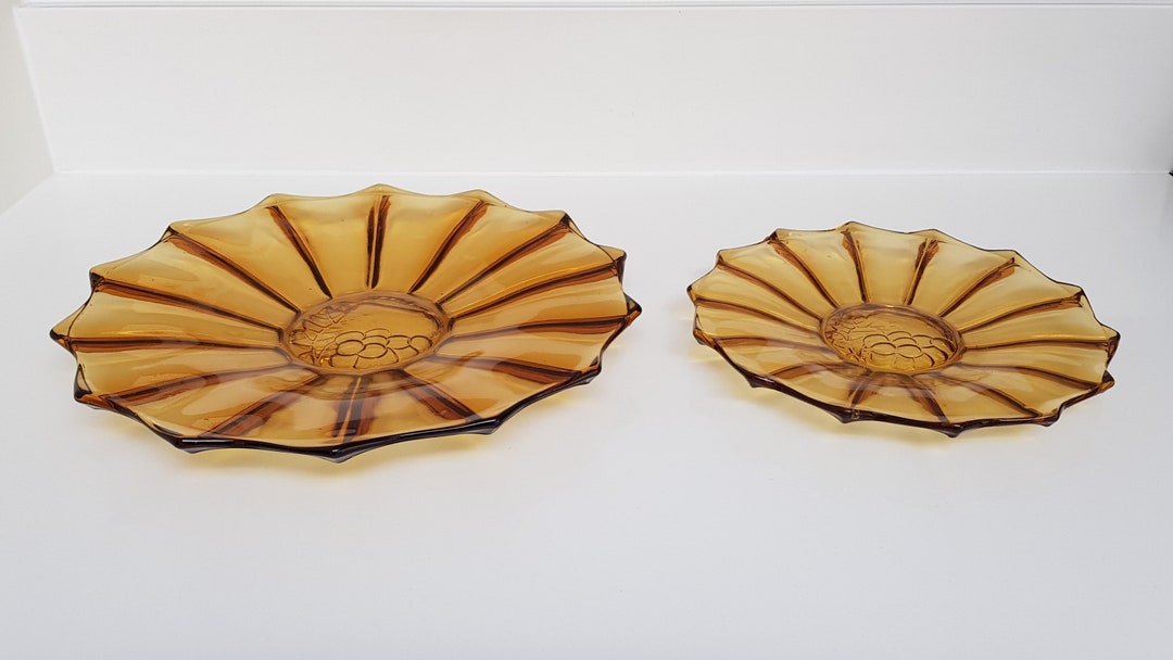 Set of 2 Art Deco Signed Amber Fruit Platter. 1 Large 1 Small. 'fait En ...