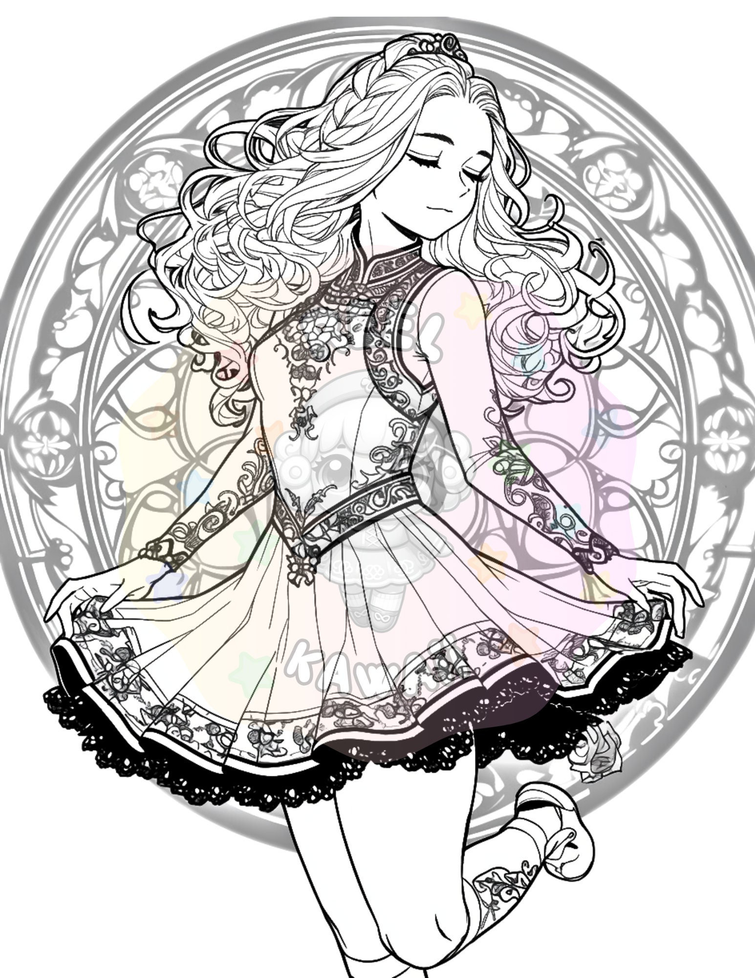 Irish Dance Coloring Page - Solo Dress Irish Dancer Coloring Page for ...