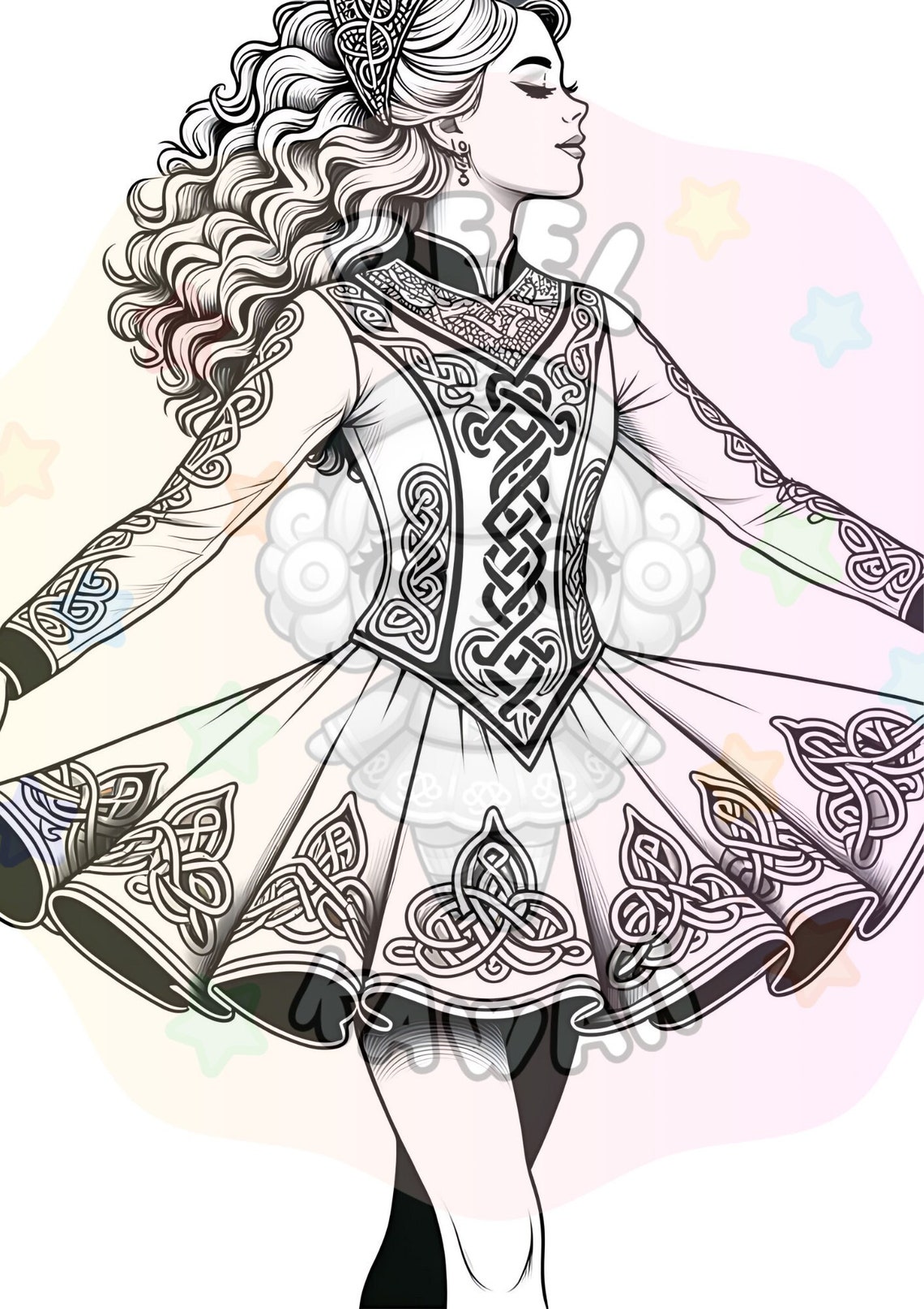 Irish Dance Coloring Page - Solo Dress Irish Dancer Coloring Page for ...