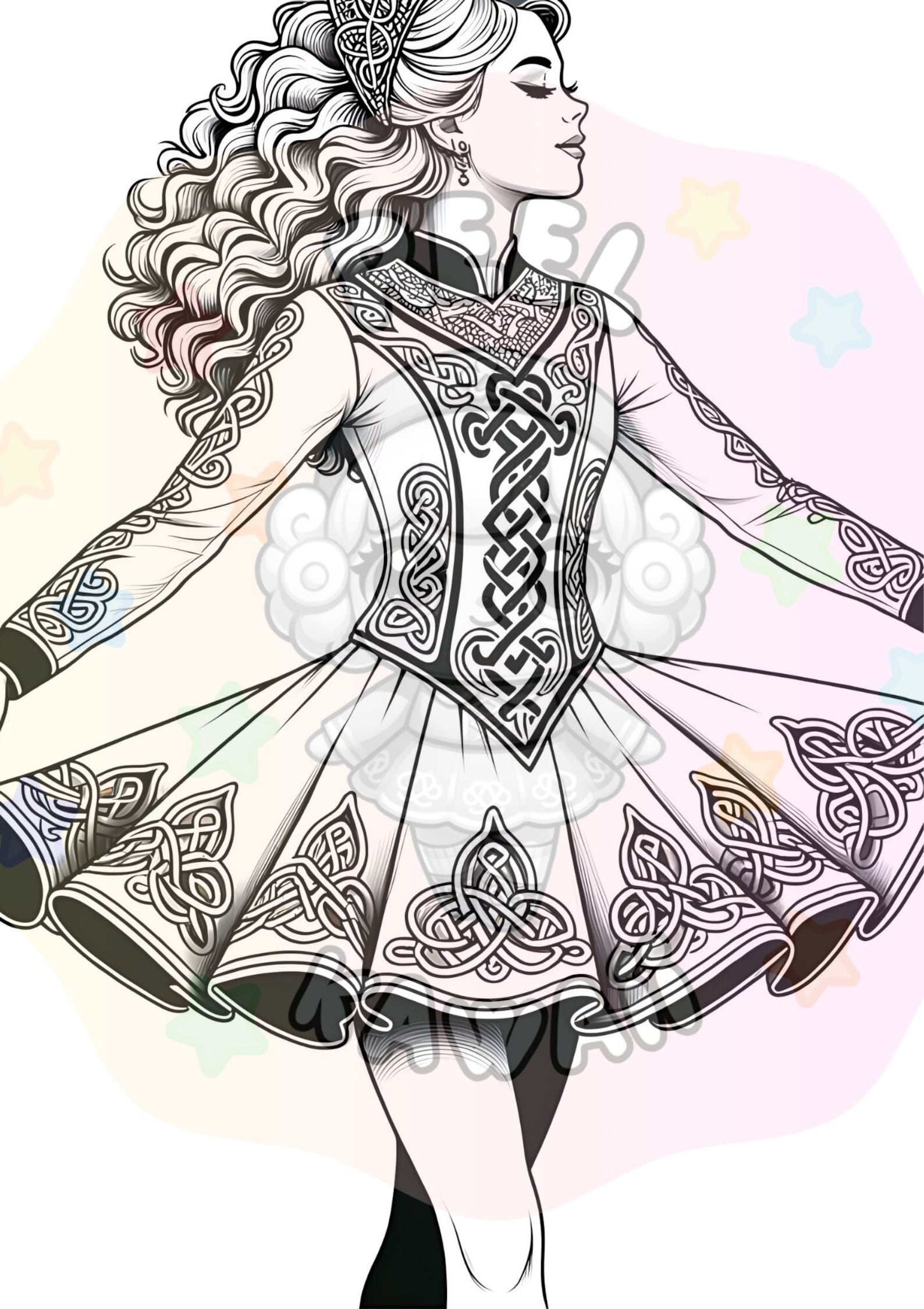 Irish Dance Coloring Page - Solo Dress Irish Dancer Coloring Page for ...