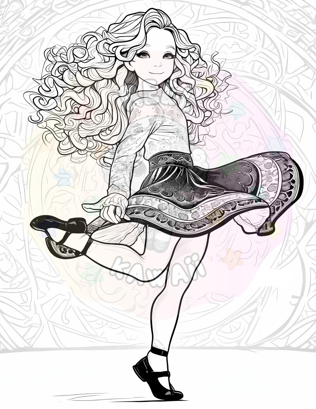 Irish Dance Coloring Page - Solo Dress Irish Dancer Coloring Page for ...