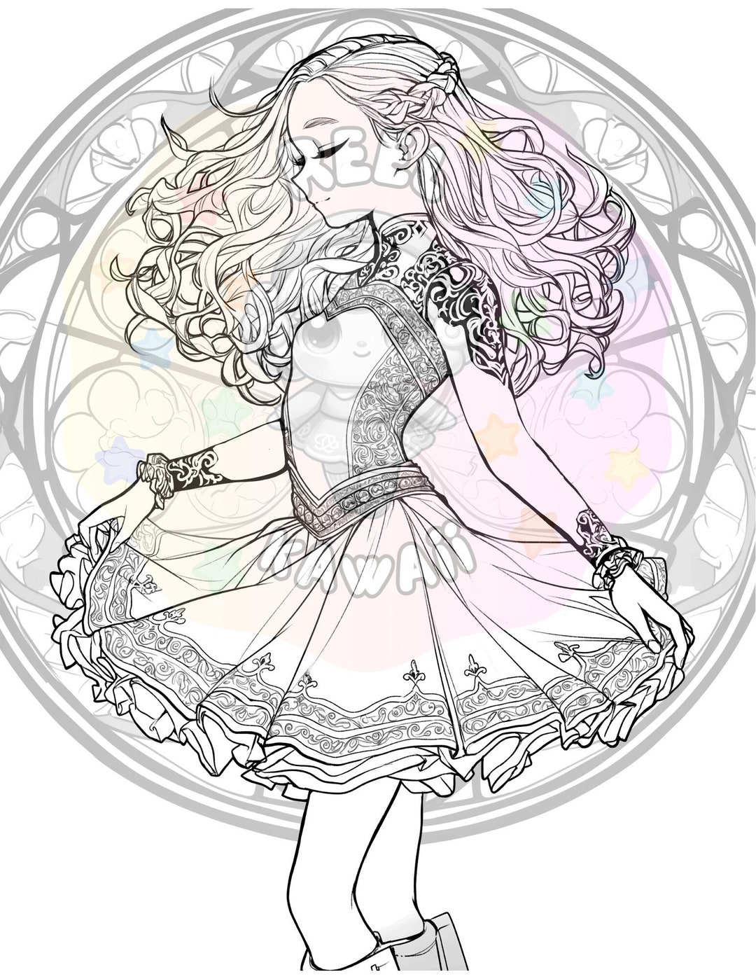 Irish Dance Coloring Page - Solo Dress Irish Dancer Coloring Page for ...