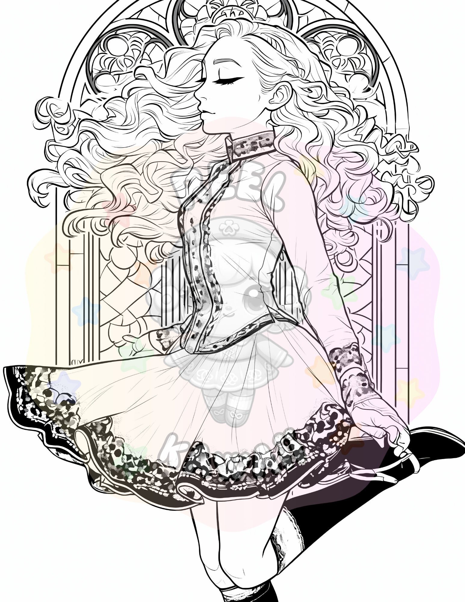 Irish Dance Coloring Page - Solo Dress Irish Dancer Coloring Page for ...