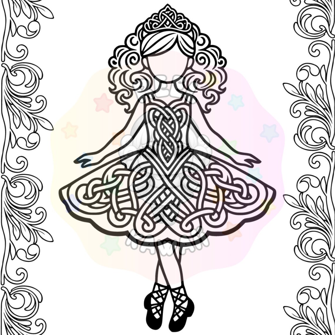 Irish Dance Coloring Page - Solo Dress Coloring Page for Kids, Adults ...
