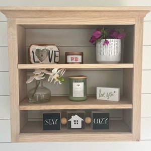 Rustic White Oak Wood Open Shelf Display Cabinet, Wooden Apothecary ...