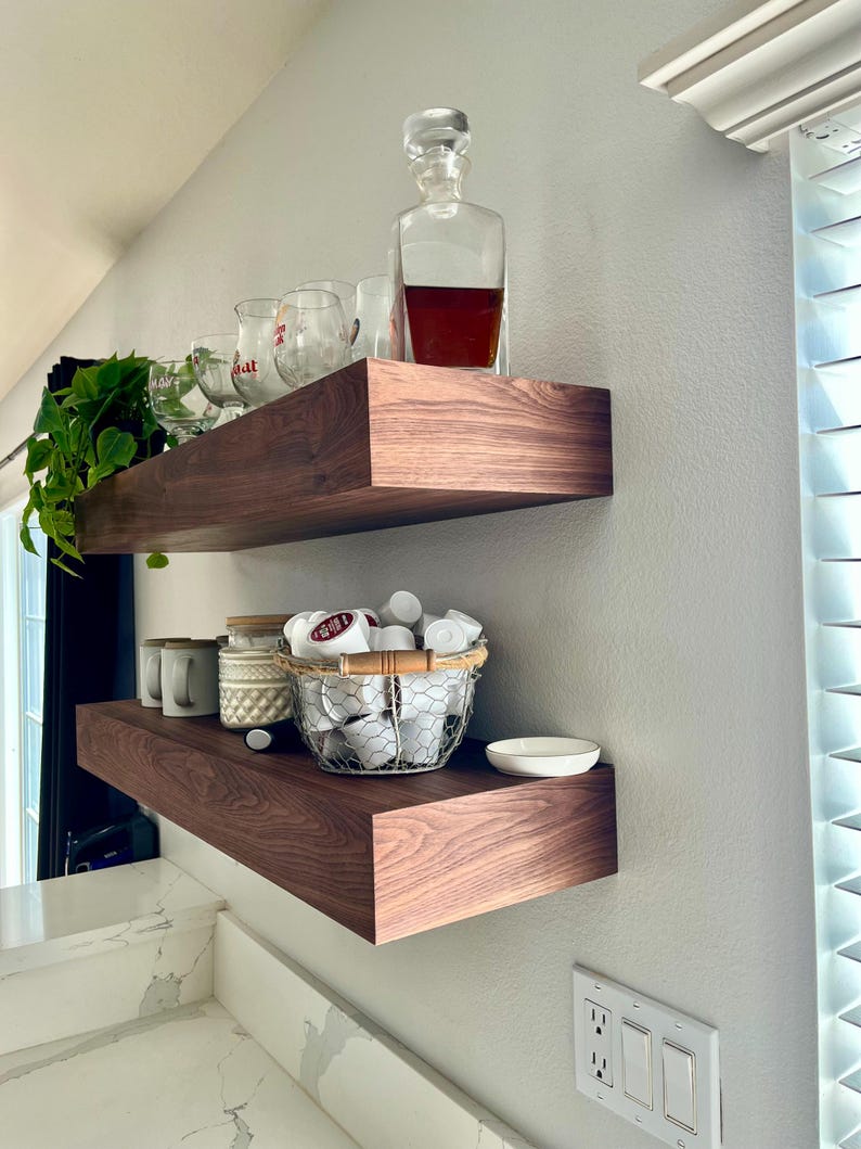 Walnut Floating Shelf, Custom Made Wood Wall Mounted Shelves, Rustic ...