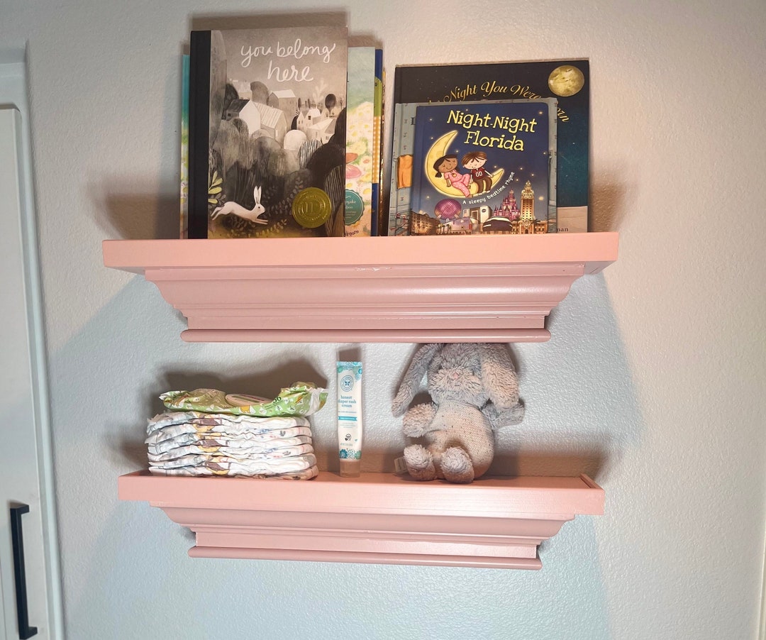 Two Girls Pink Floating Shelves, Crown Moulding Shelves, Pair of Girly ...