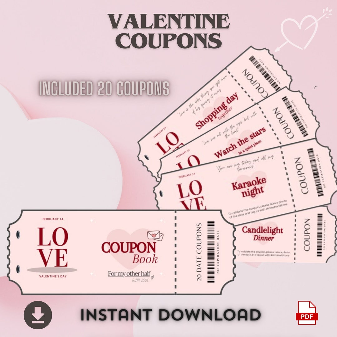 Printable Valentine's Coupons| 20 PDF Valentine's Coupons | Digital ...