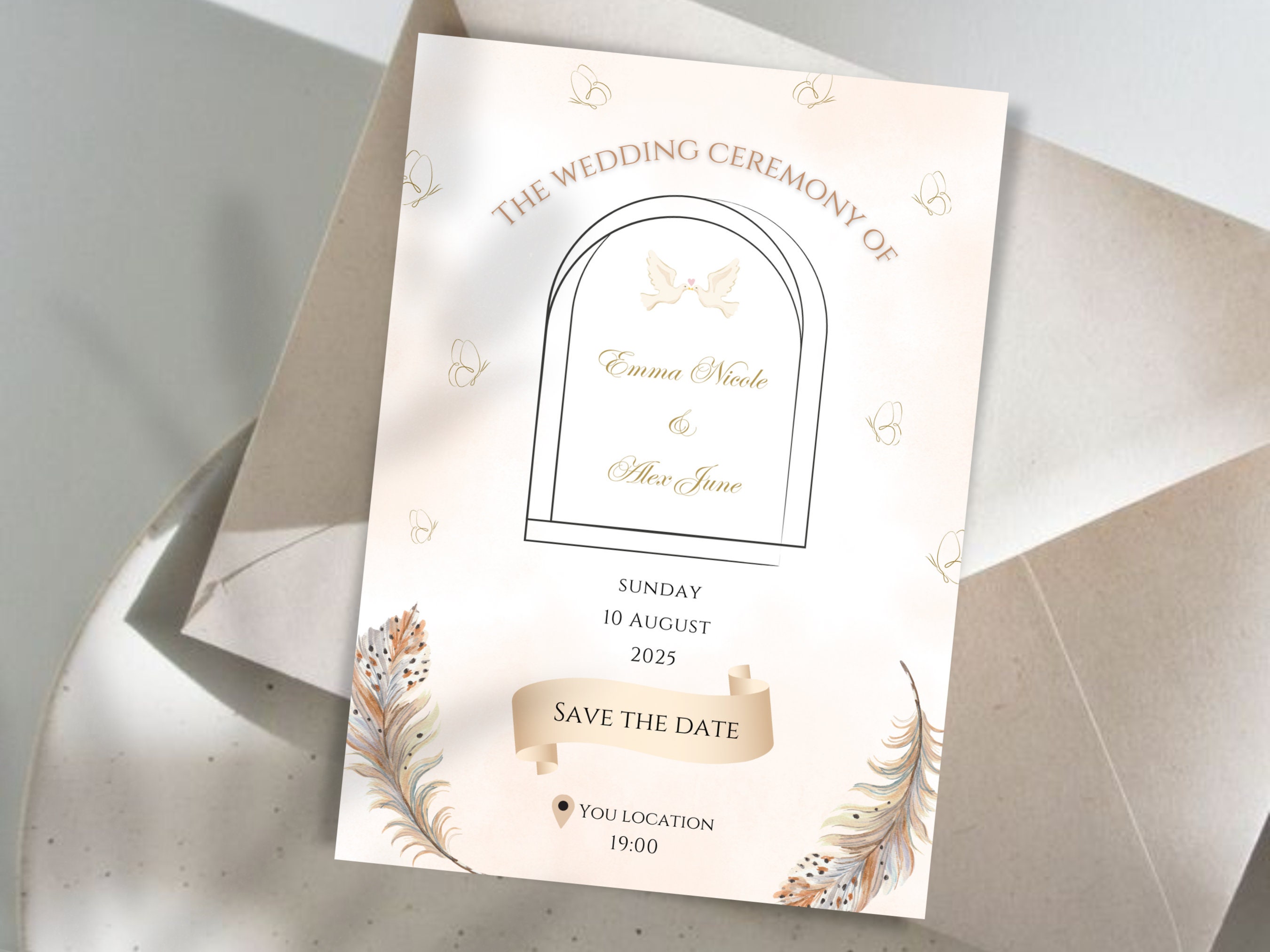 Beige Wedding Invitation Template - Etsy